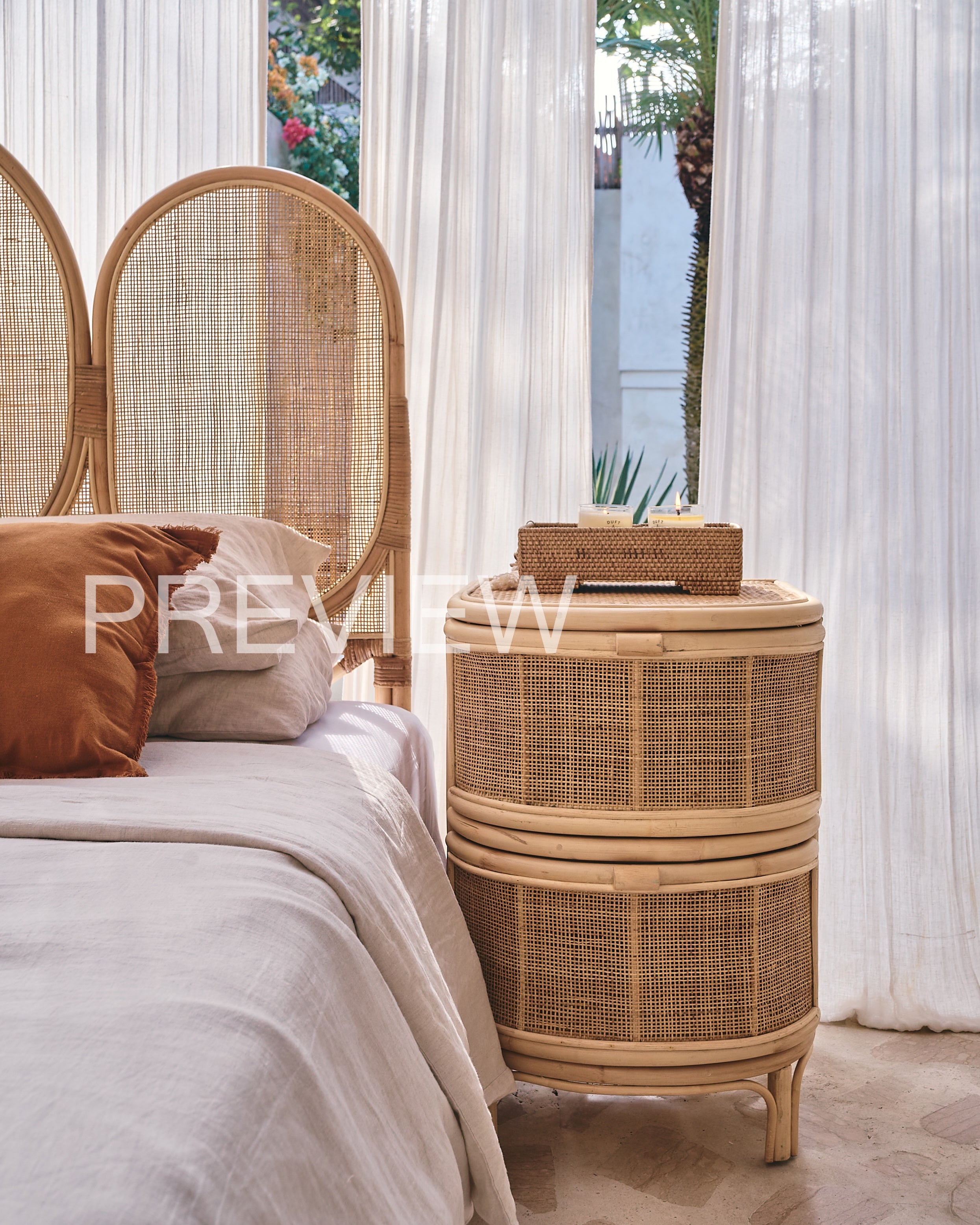 Bulat Rattan Weave Curved Side Table drawers | Rattan Side Table ...